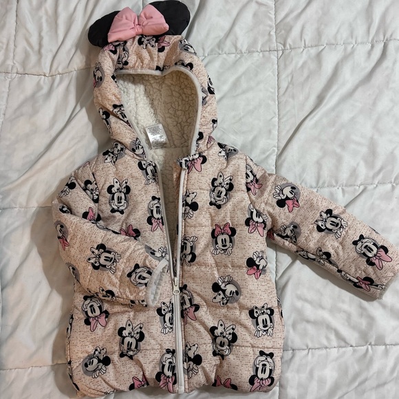 Disney | Jackets & Coats | Disney Minnie Mouse Pink And Black Puffer ...